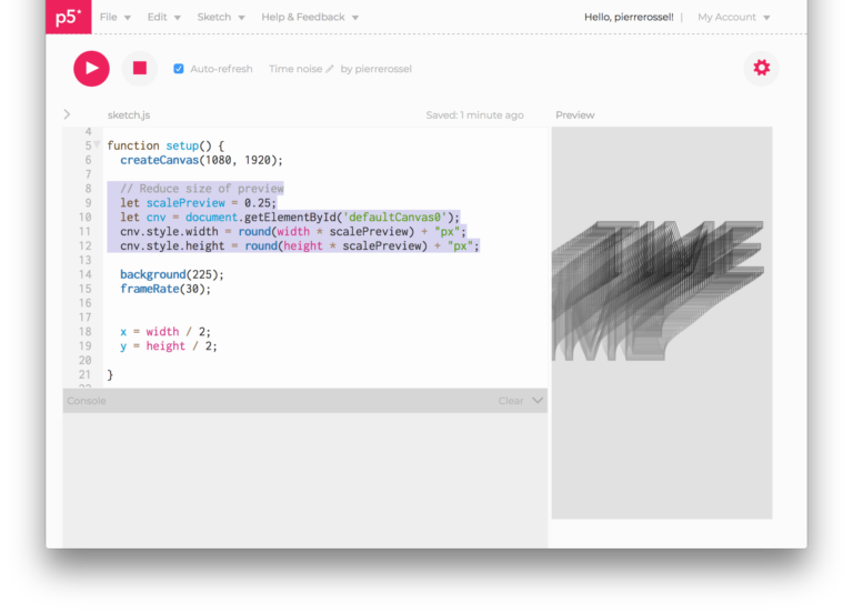 Grand canvas avec p5.js editor – Prossel Software